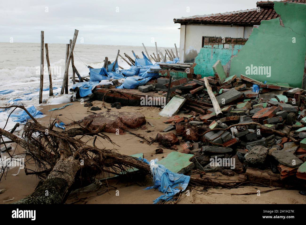 mucuri, bahia / brazil - august 25, 2009: containment made of a sandbag ...