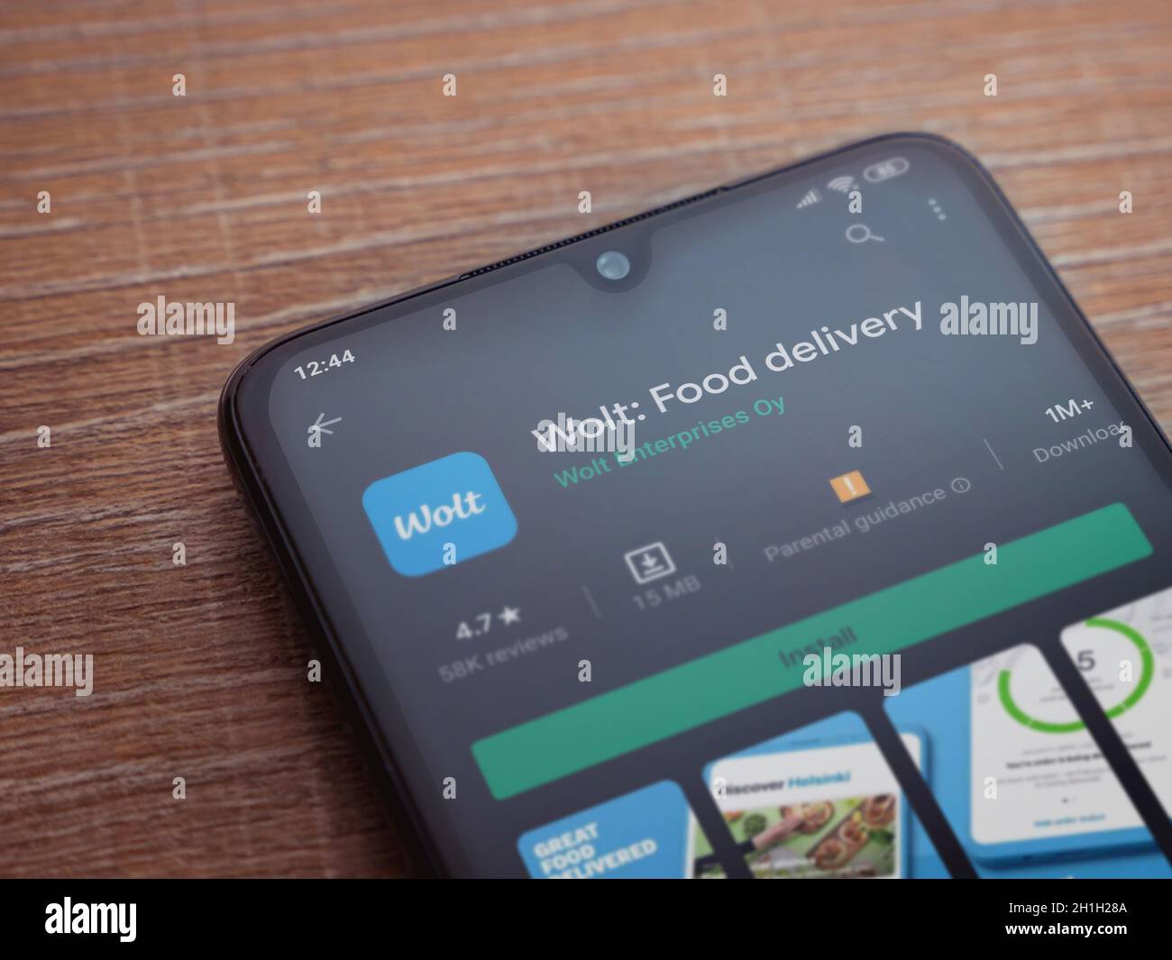 Lod, Israel - July 8, 2020: Wolt app play store page on the display of ...