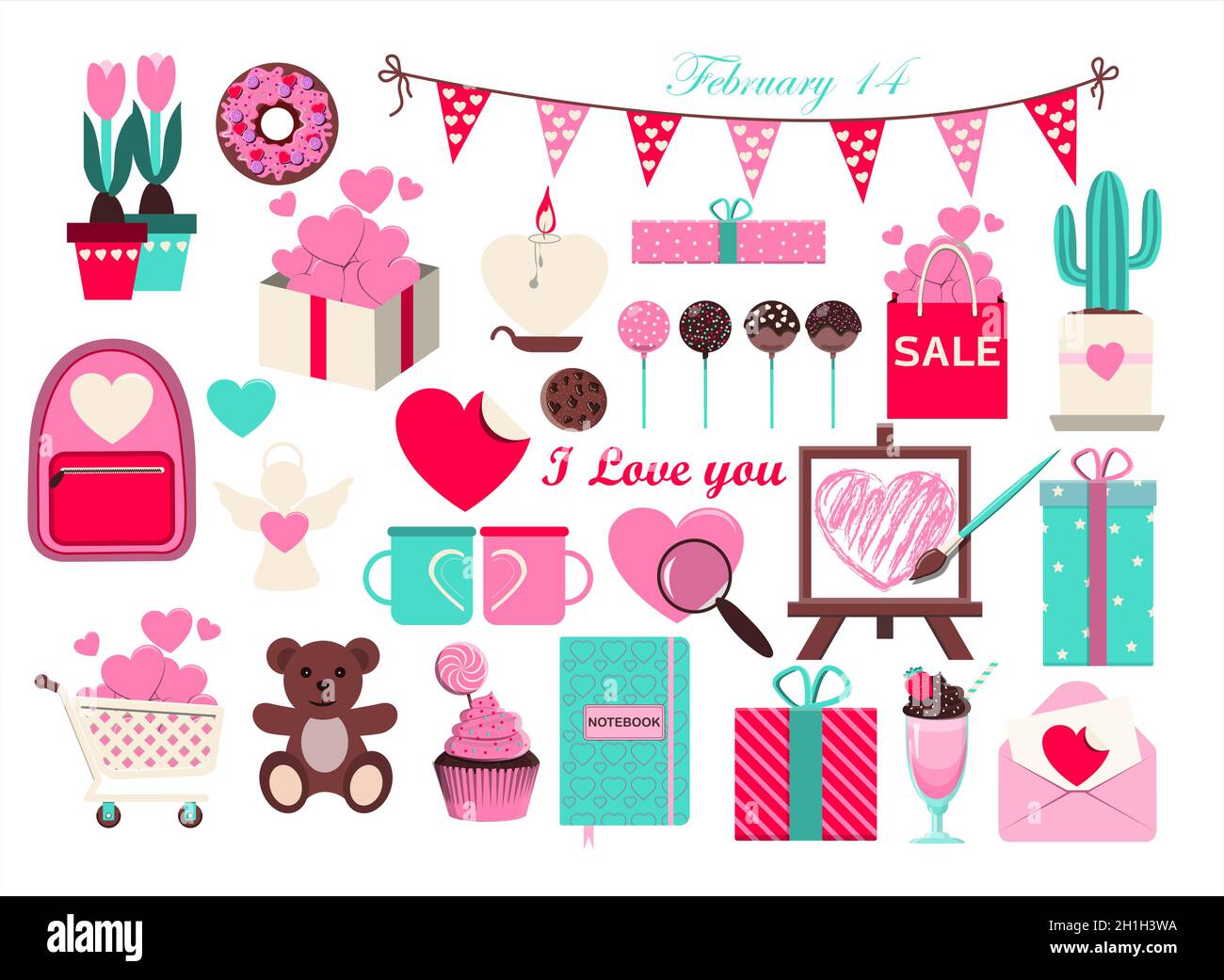 Huge set of icons for Valentine s day. Vector illustration of 50 ...