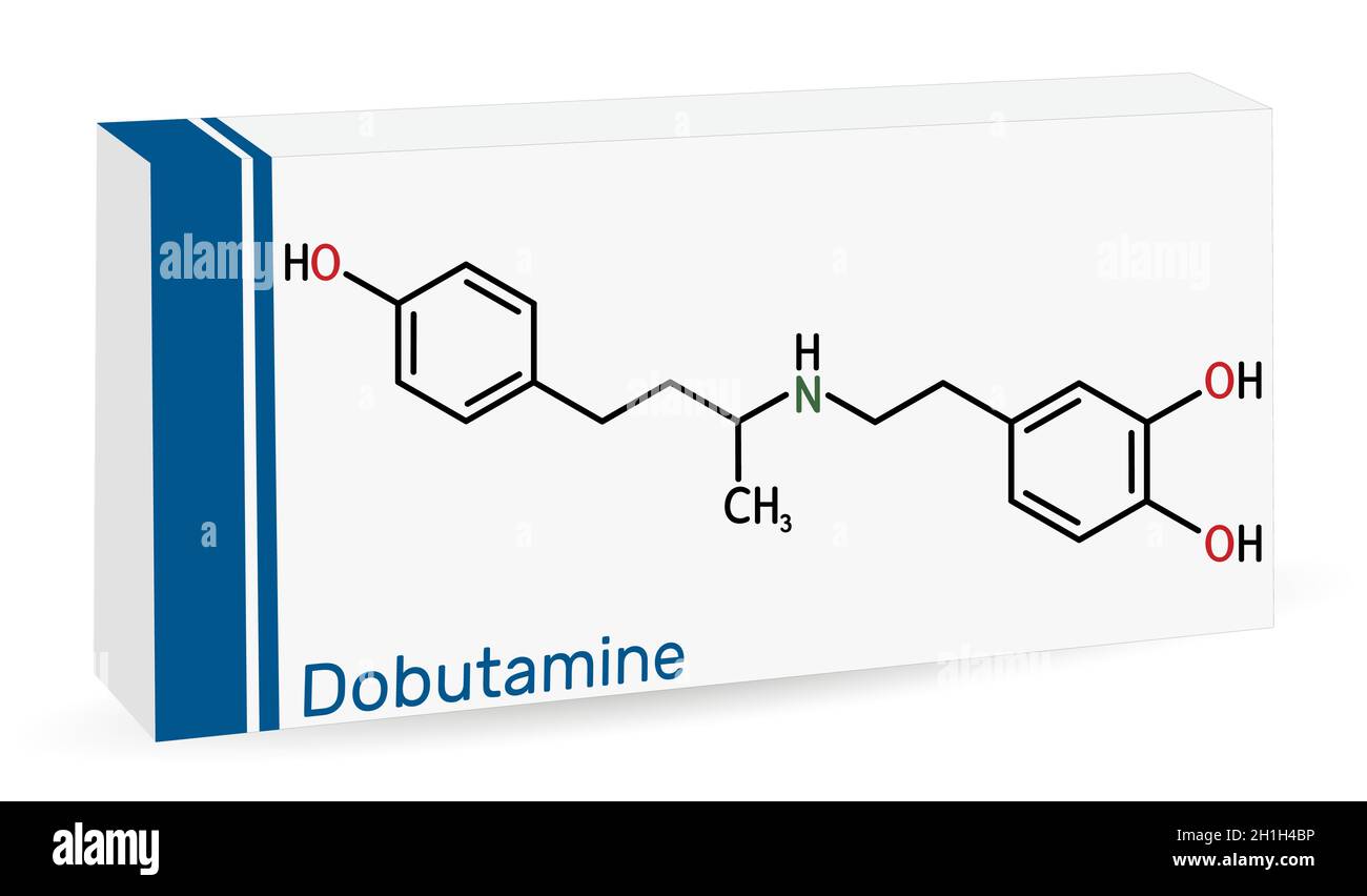 Dobutamine molecule. It is synthetic catecholamine, used as cardiotonic ...