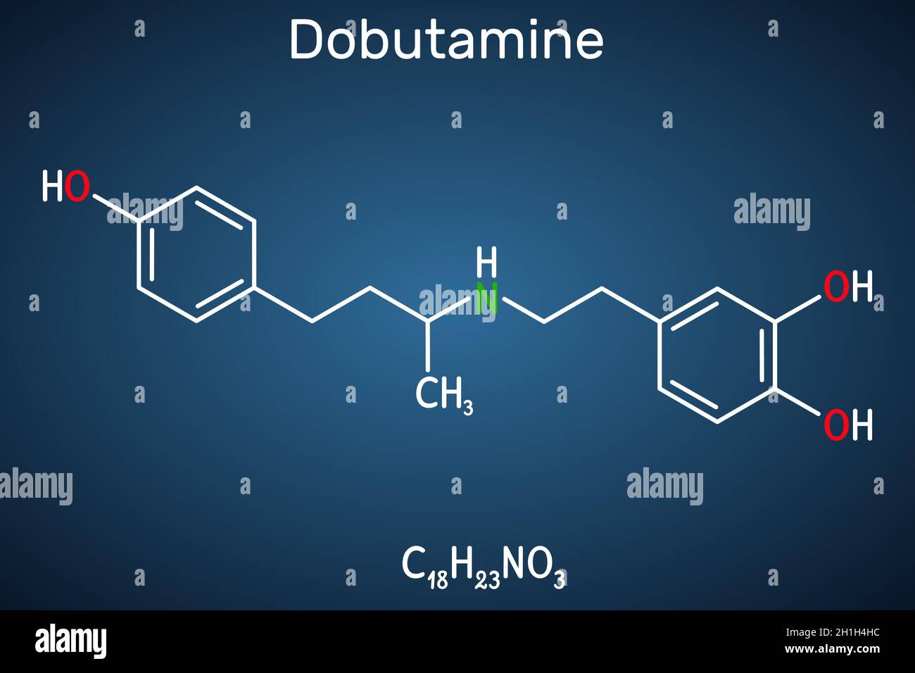 Dobutamine molecule. It is synthetic catecholamine, used as cardiotonic ...
