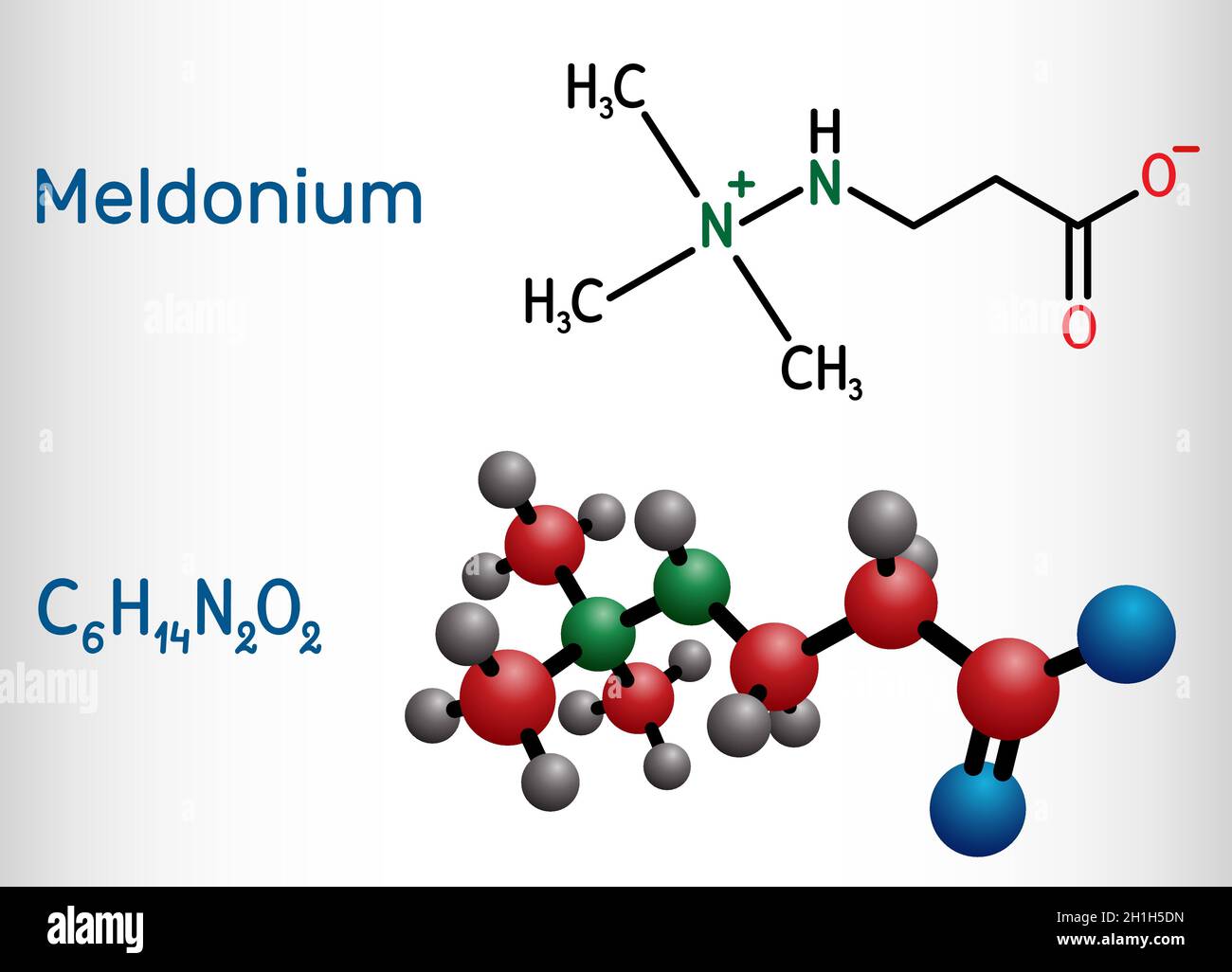 Meldonium molecule. Cardioprotective drug used for treatment of heart ...