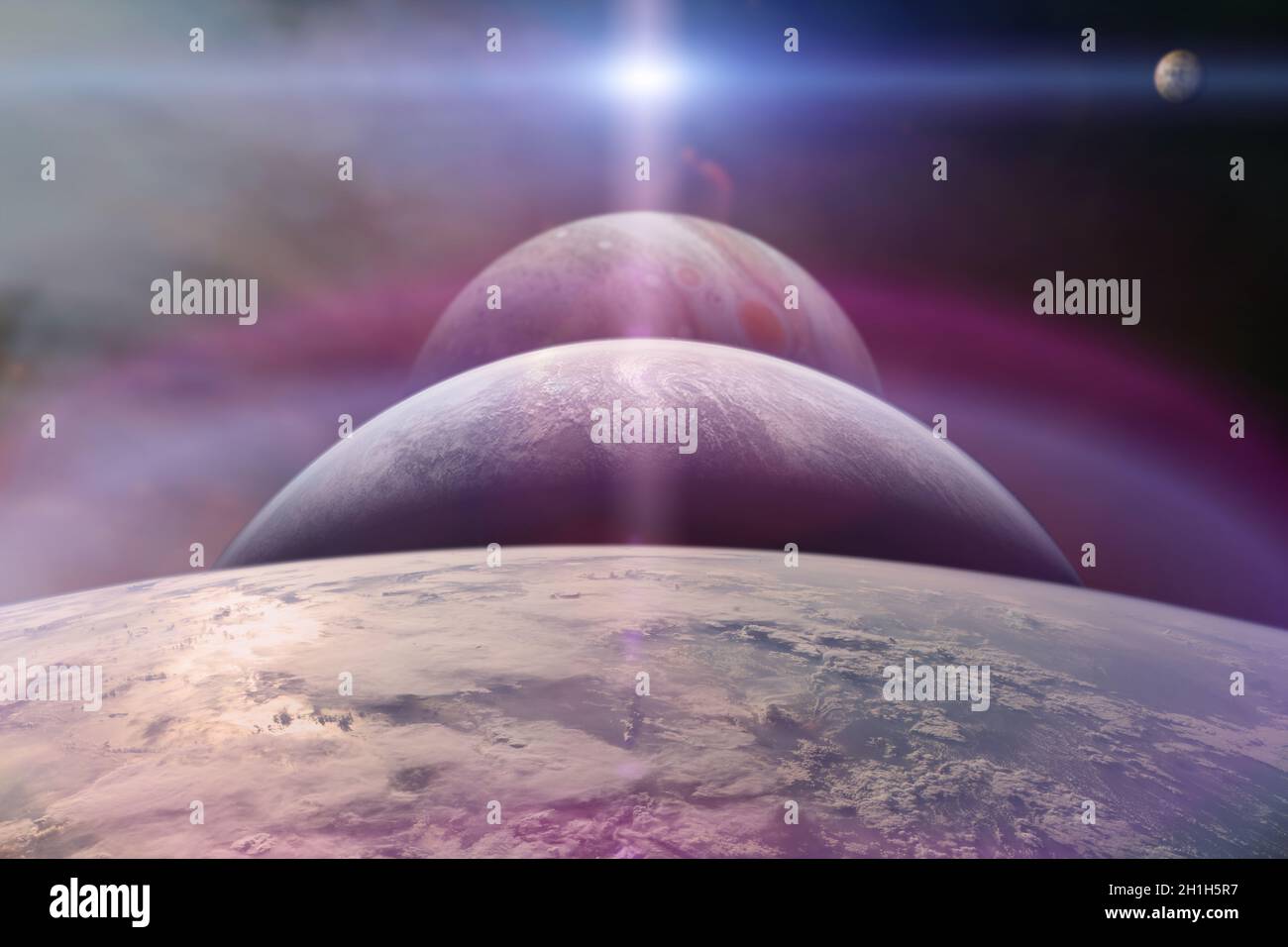 Planet Earth with alien planets in the outer space. Elements of this ...