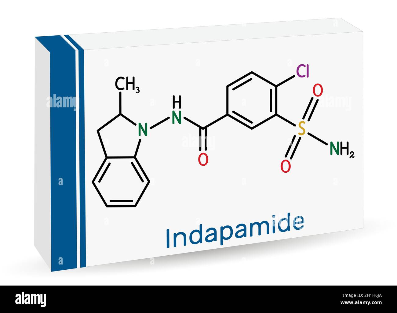 Indapamide molecule. It is thiazide-like diuretic, hypertension drug ...