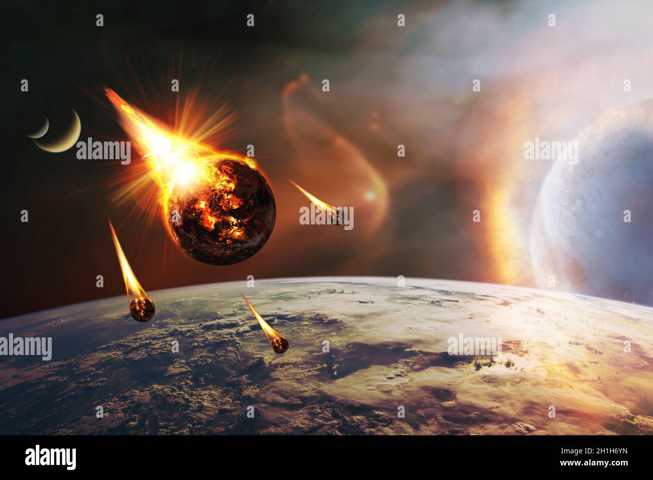 Apocalyptic abstract background with a burning planet . Elements of ...