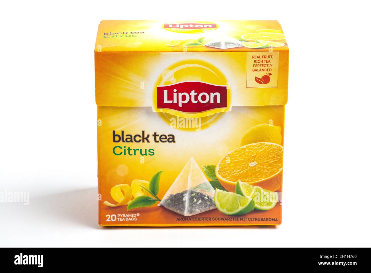 WETZLAR, GERMANY - 2020-08-19 Box of Black Tea Citrus. Studio shot ...