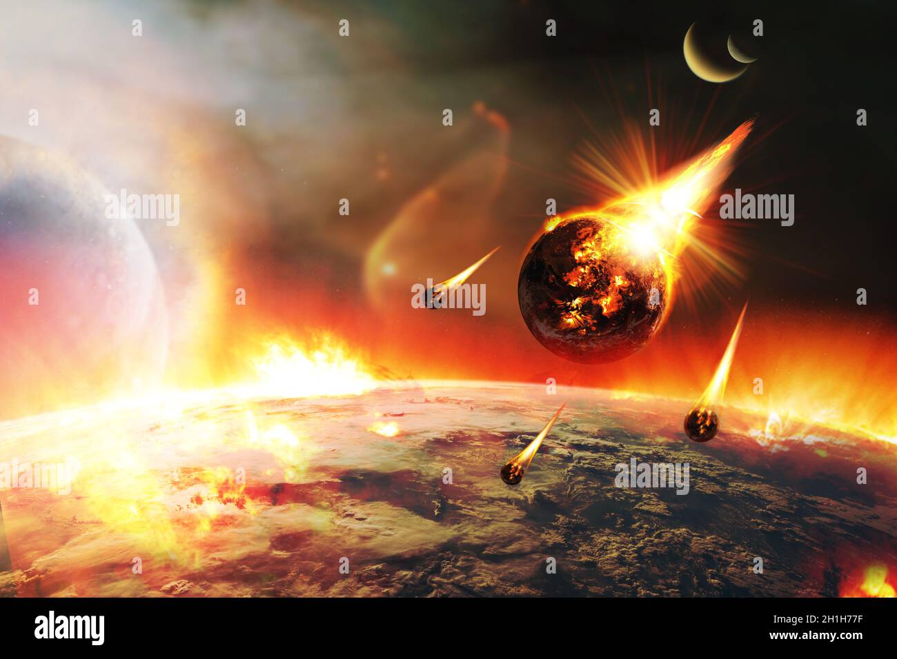 Apocalyptic abstract background with a burning planet . Elements of ...