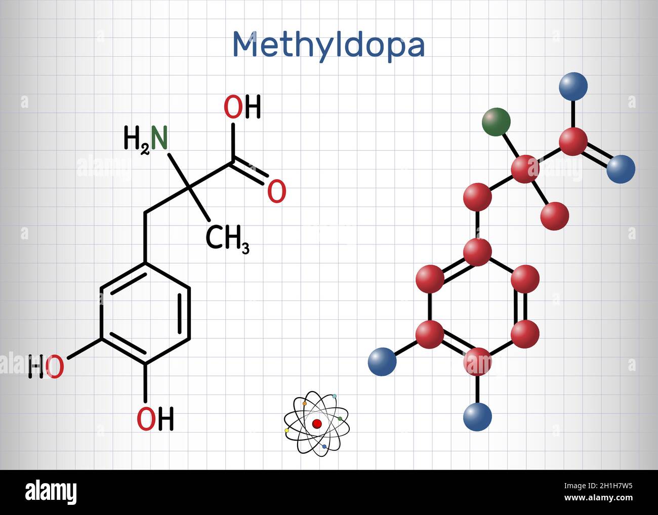 Methyldopa molecule. Antihypertensive, antihypertensive, sympatholytic ...