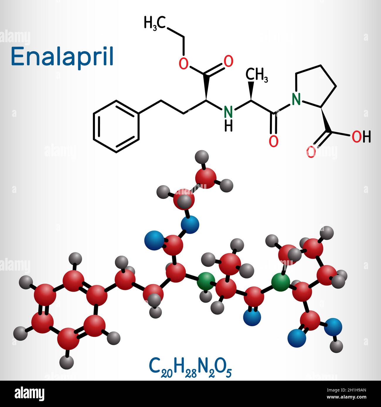 Enalapril, molecule. It is ACE inhibitor medication to treat high blood ...