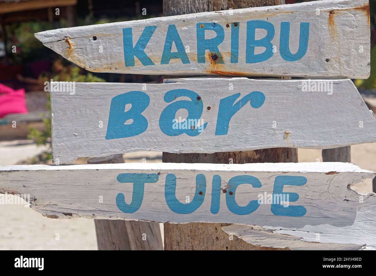 Zanzibar, Tanzania - July 17, 2017: Karibu bar juice sign in Zanzibar ...