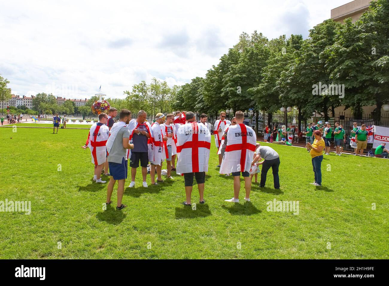 Lyon, France - June 16, 2016: Northern Ireland fans at the fan zone of ...