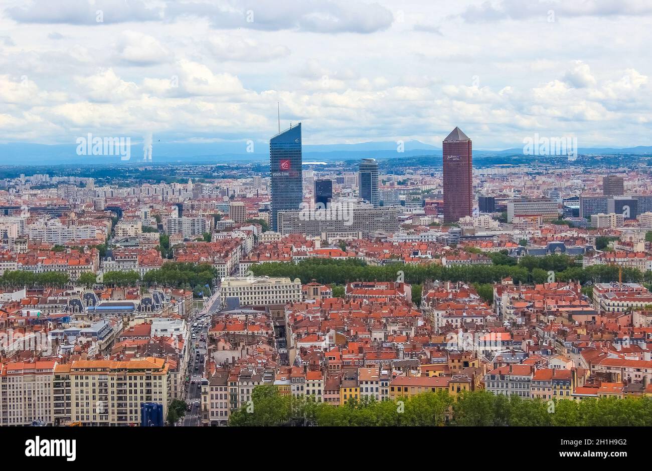 Lyon, France - August 3, 2019: Lyon, France - aerial view of the city ...