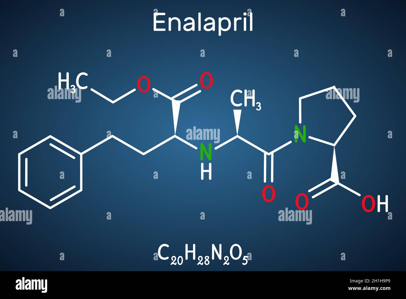 Enalapril, molecule. It is ACE inhibitor medication to treat high blood ...