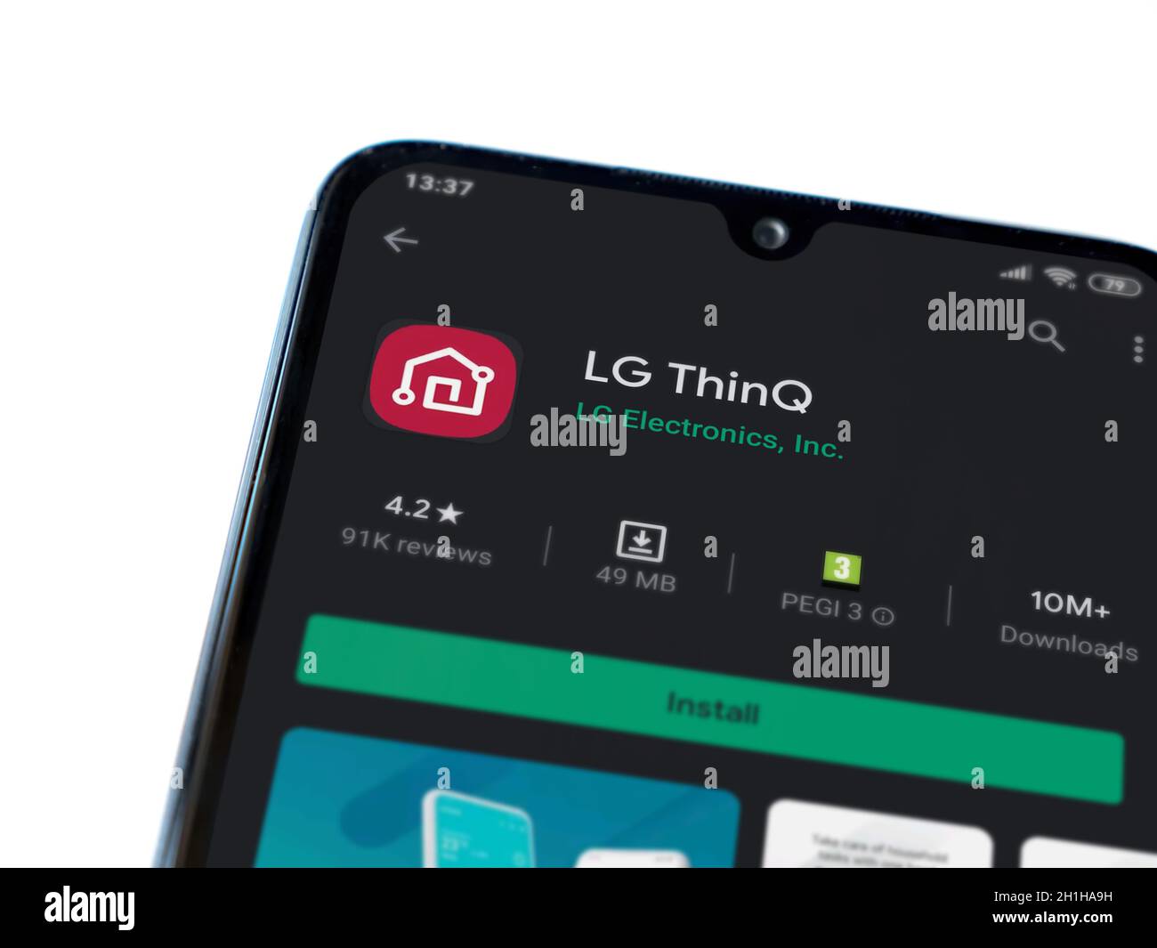 Lod, Israel - July 8, 2020: LG ThinQ app play store page on the display ...