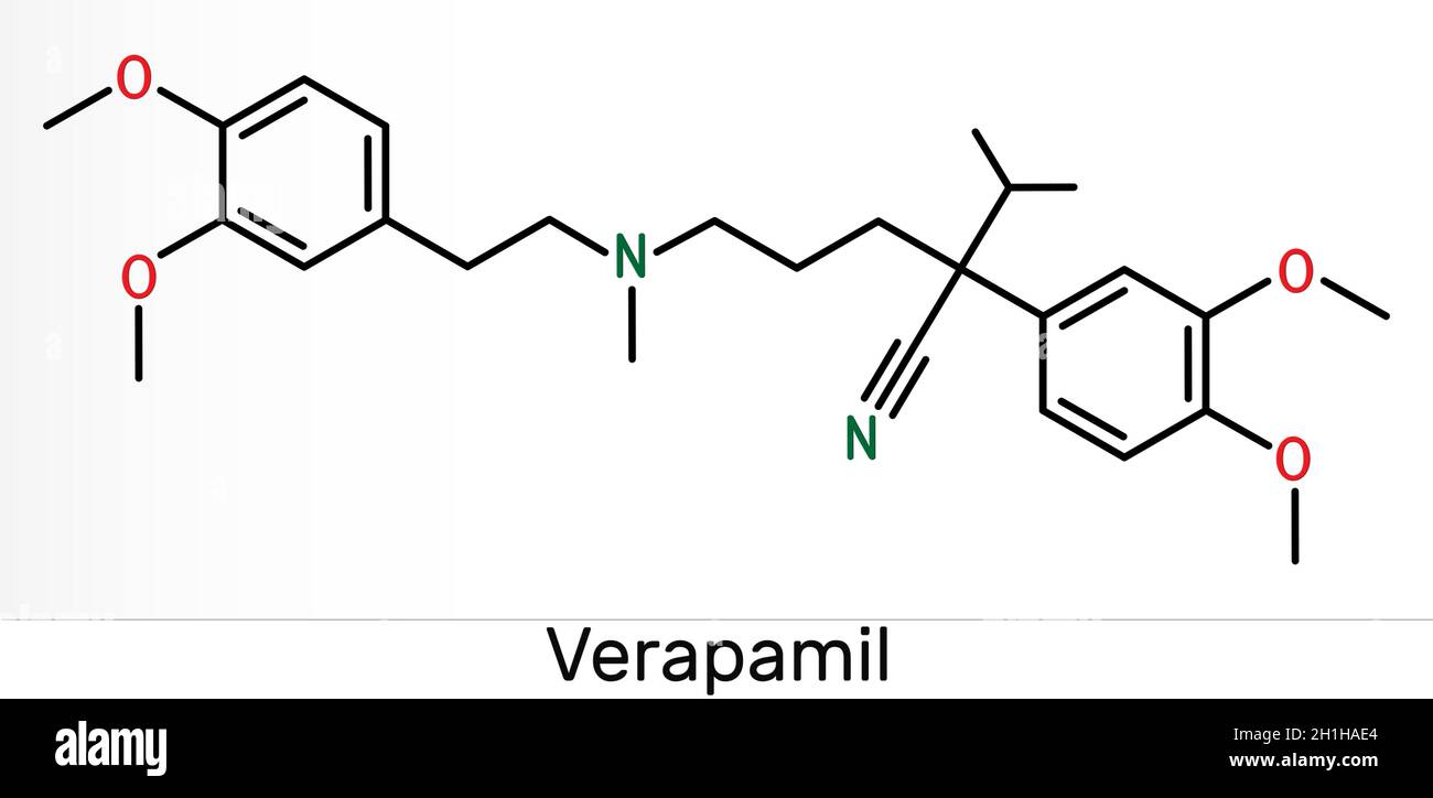 Verapamil molecule. It is calcium channel blocker used in treatment of ...