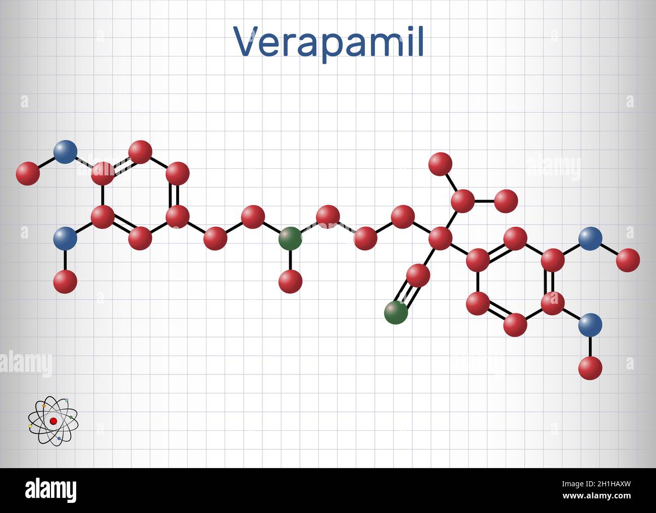 Verapamil molecule. It is calcium channel blocker used in treatment of ...