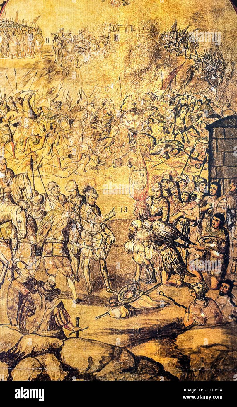 Panel painting 6. Scene 11, The Tlascaltecas offer Ten thousand Indians ...