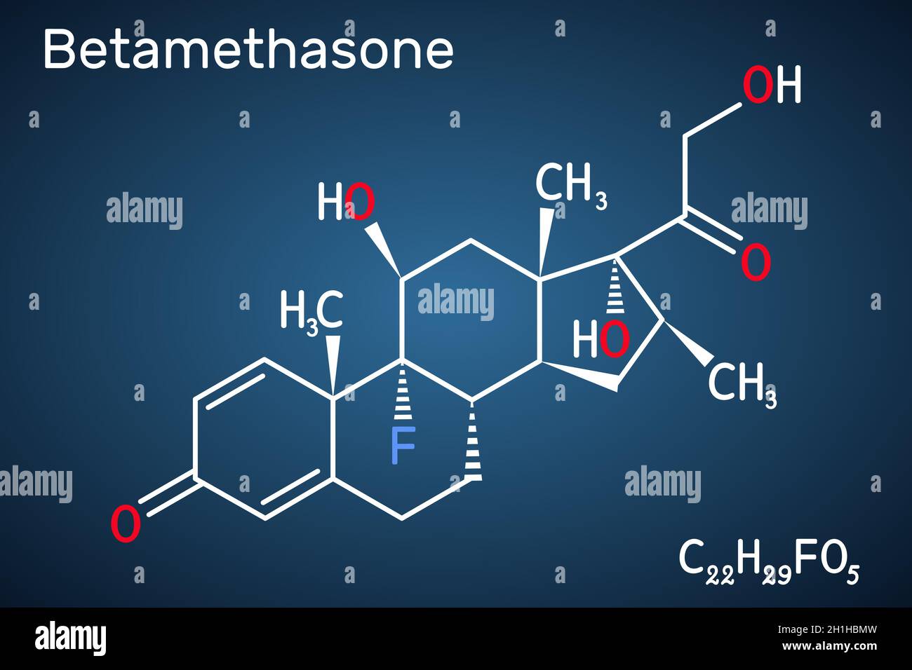 Betamethasone, molecule. It is synthetic corticosteroid, glucocorticoid ...