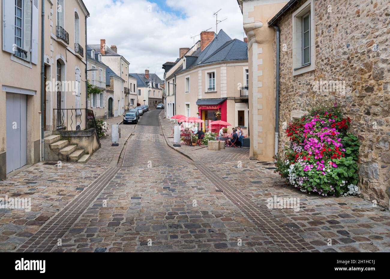 Street view of the town of Sable sur Sarthe, France Stock Photo - Alamy