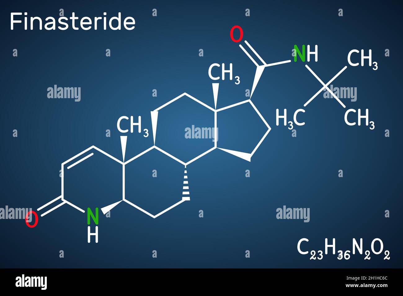 Finasteride molecule. It is used to treat symptoms of benign prostatic ...