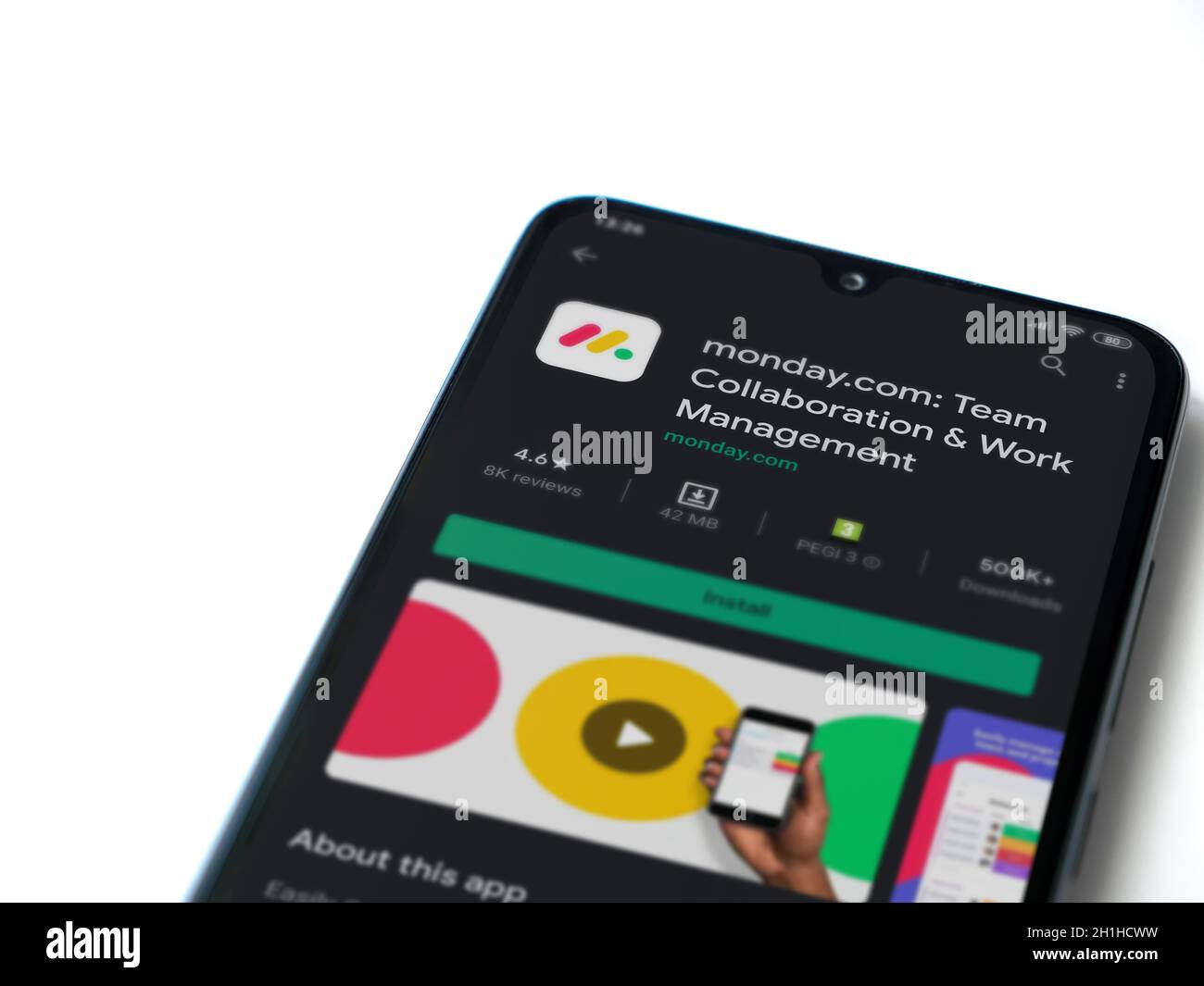 Lod, Israel - July 8, 2020: Monday app play store page on the display ...