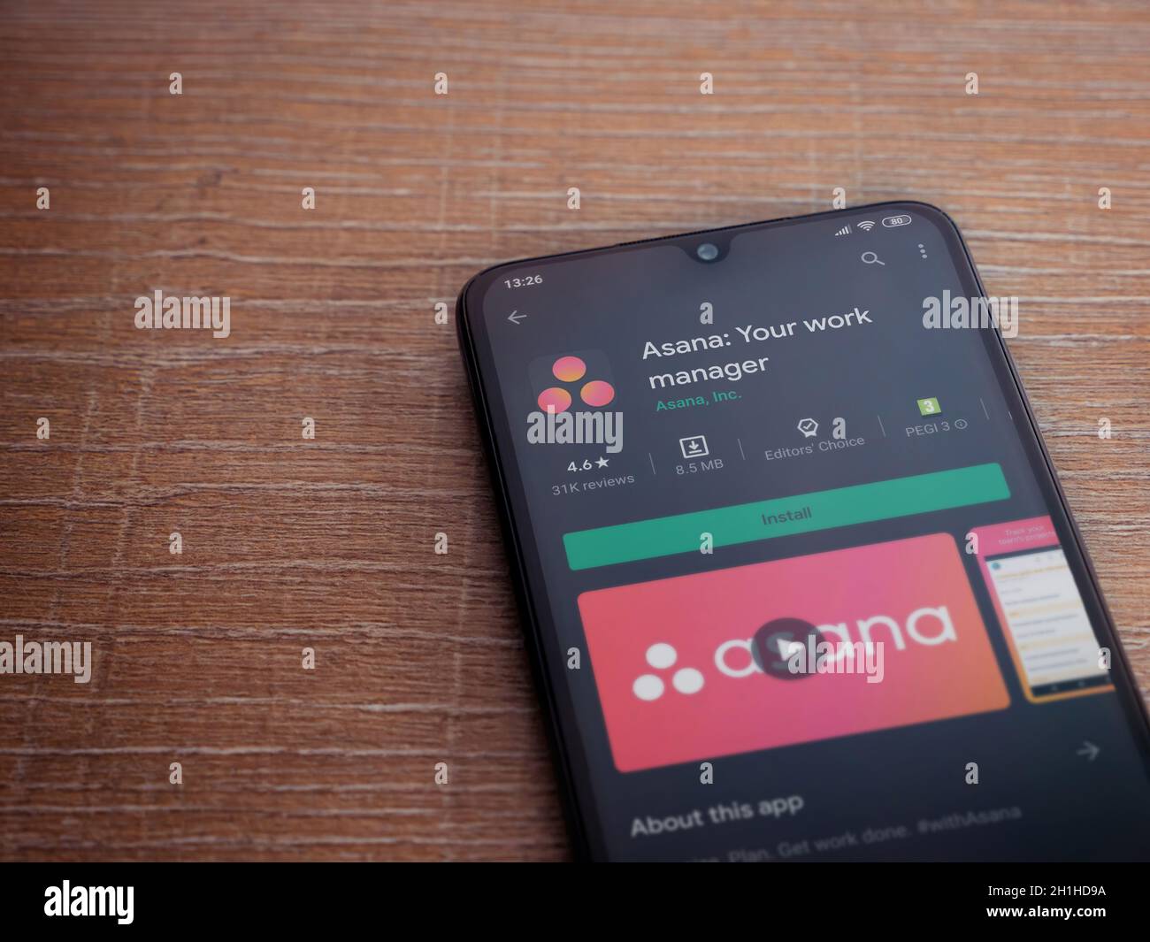 Lod, Israel - July 8, 2020: Asana app play store page on the display of ...