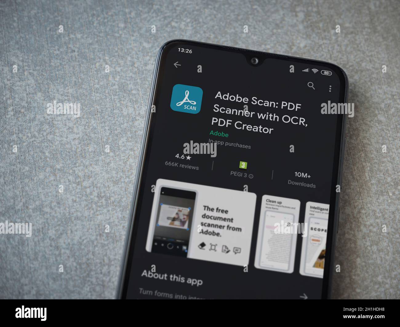 Lod, Israel - July 8, 2020: Adobe Scan app play store page on the ...