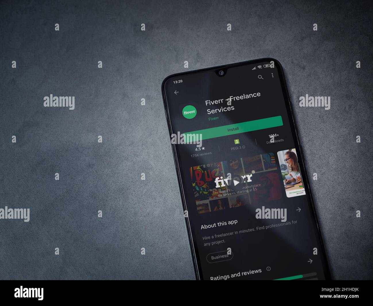 Lod, Israel - July 8, 2020: Fiverr app play store page on the display ...