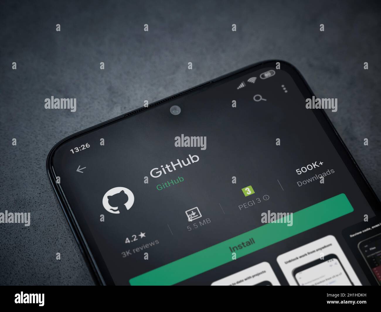 Lod, Israel - July 8, 2020: GitHub app play store page on the display ...