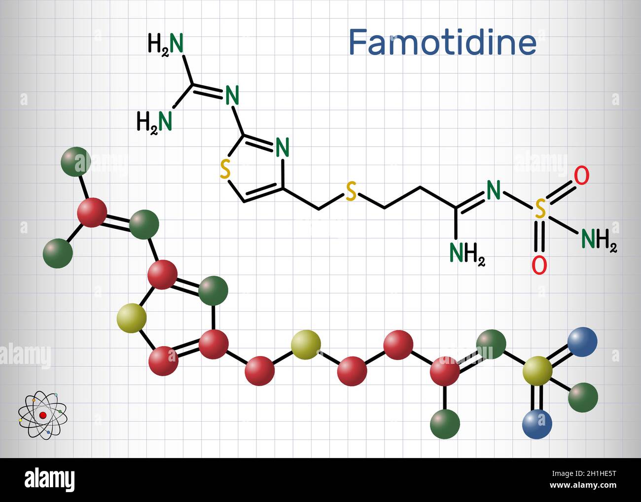 Famotidine, molecule. It is used for treatment of peptic ulcer disease ...