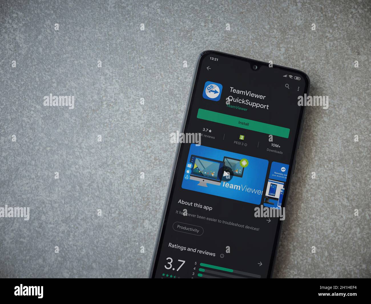 Lod, Israel - July 8, 2020: TeamViewer QuickSupport app play store page ...
