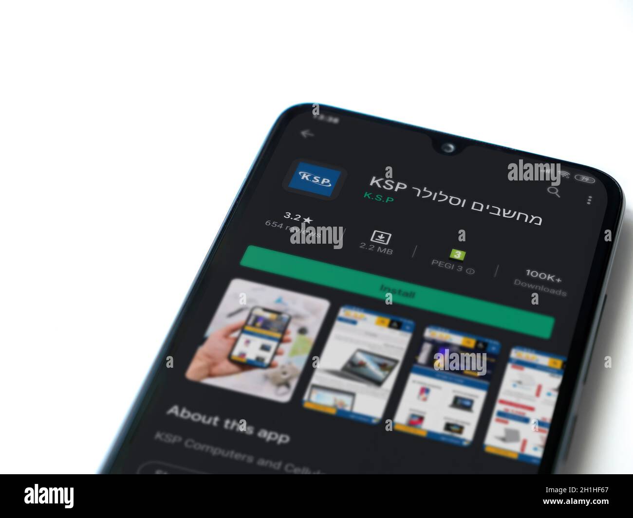 Lod, Israel - July 8, 2020: KSP app play store page on the display of a ...