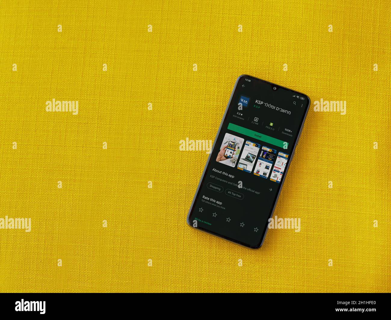 Lod, Israel - July 8, 2020: KSP app play store page on the display of a ...