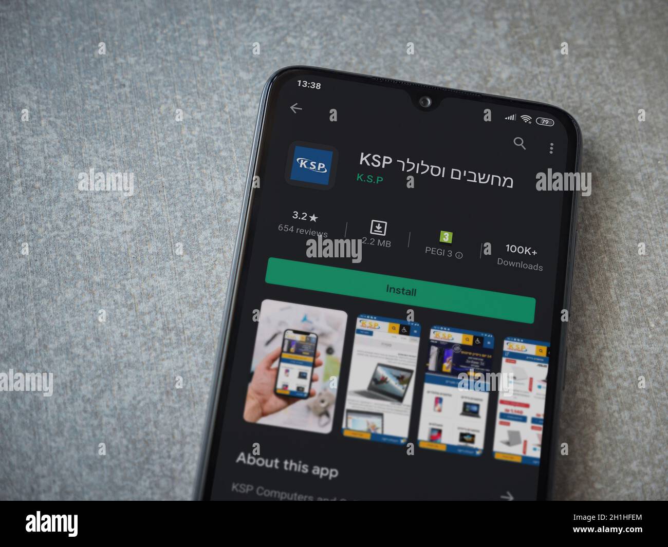 Lod, Israel - July 8, 2020: KSP app play store page on the display of a ...