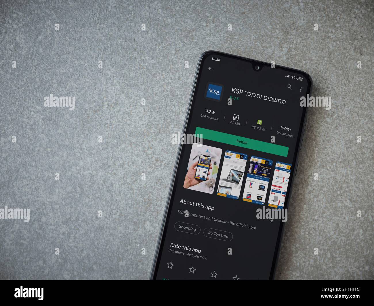 Lod, Israel - July 8, 2020: KSP app play store page on the display of a ...