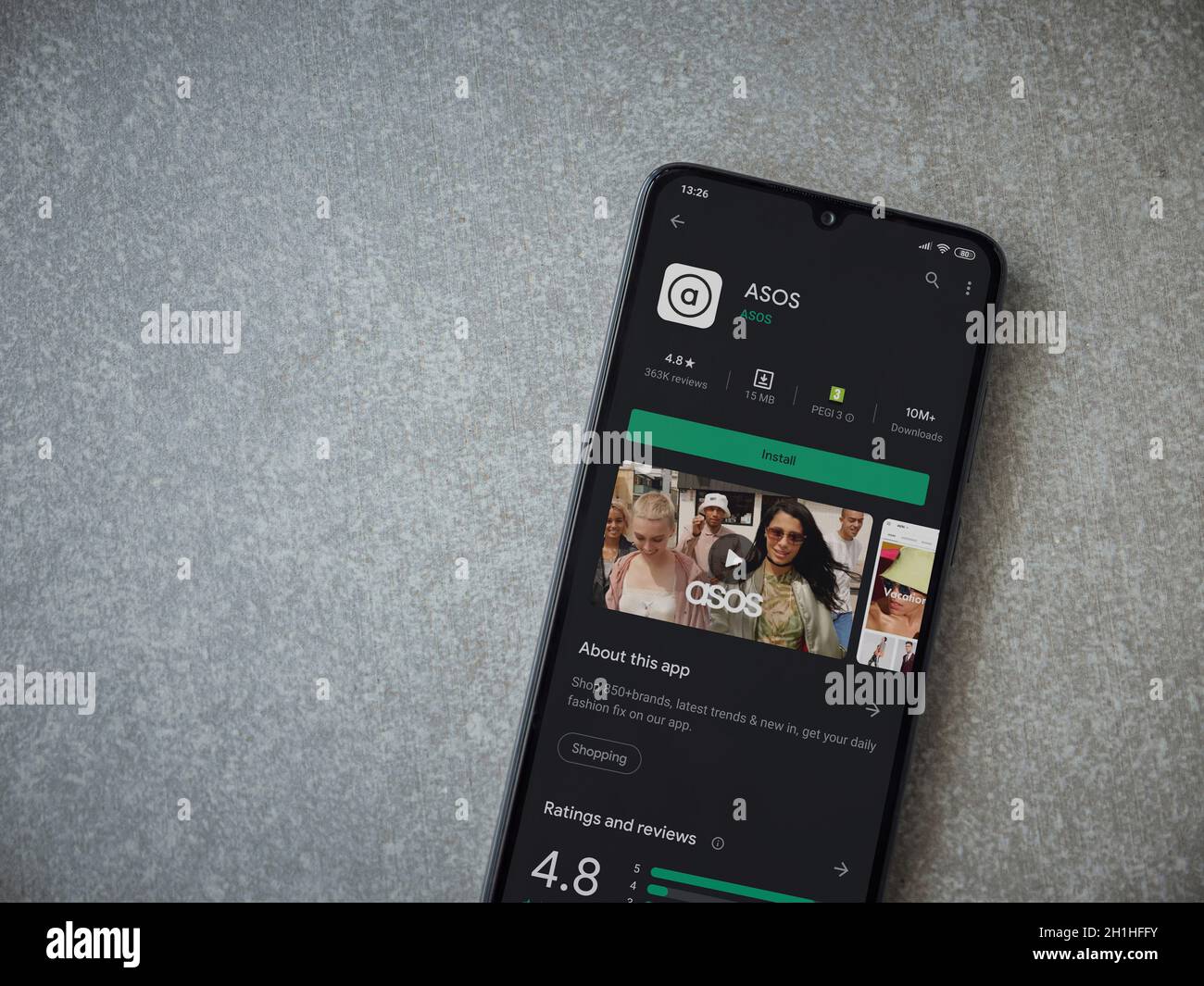 Lod, Israel - July 8, 2020: ASOS app play store page on the display of ...