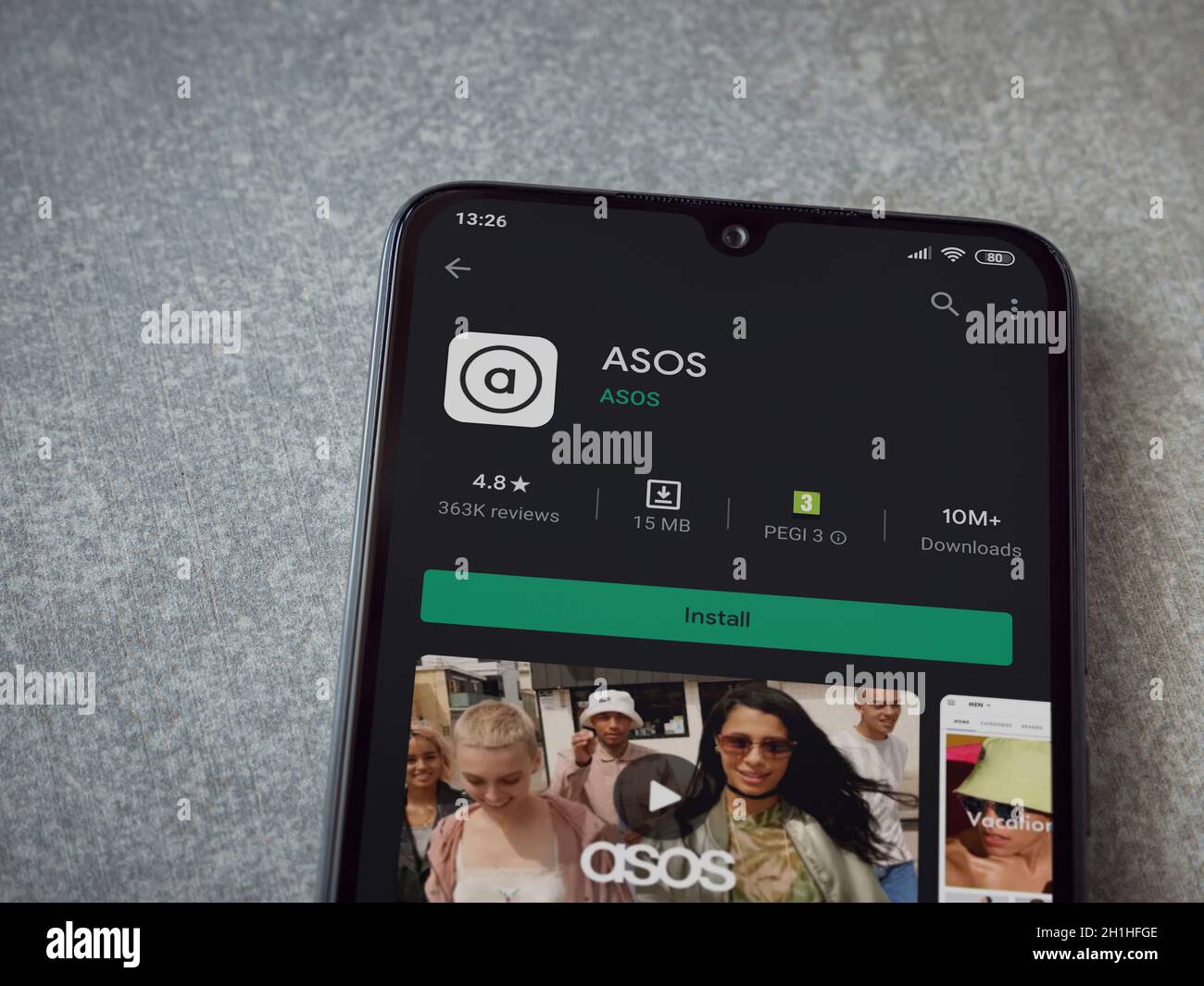 Lod, Israel - July 8, 2020: ASOS app play store page on the display of ...