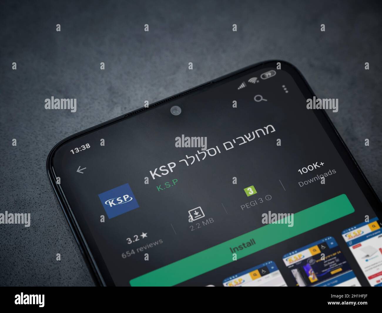 Lod, Israel - July 8, 2020: KSP app play store page on the display of a ...