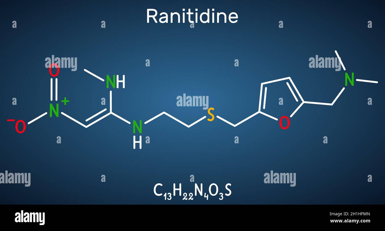 Ranitidine molecule. It is used for treatment of peptic ulcer disease ...