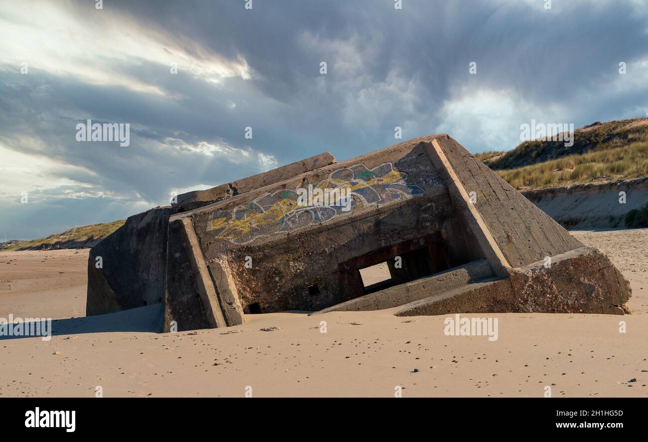 the ruins of german bunker in the beach of Normandy, France Stock Photo ...