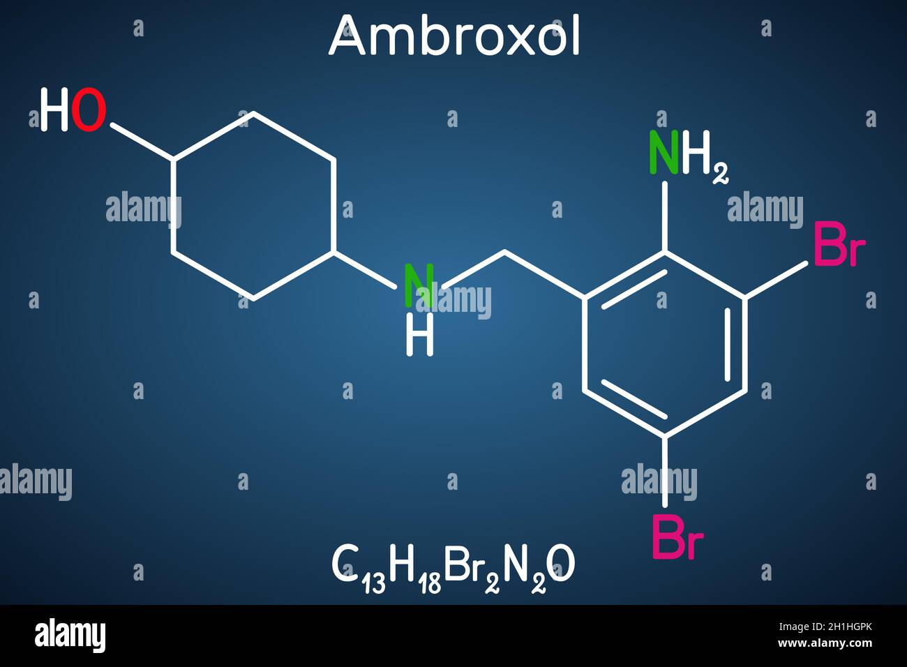 Ambroxol mucoactive drug molecule. It is aromatic amine, secretolytic ...