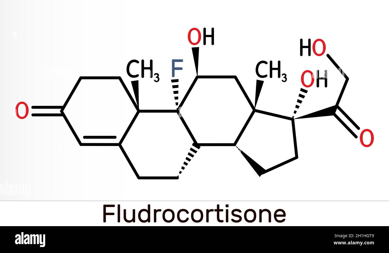 Fludrocortison, fluorocortisone molecule. It is synthetic ...