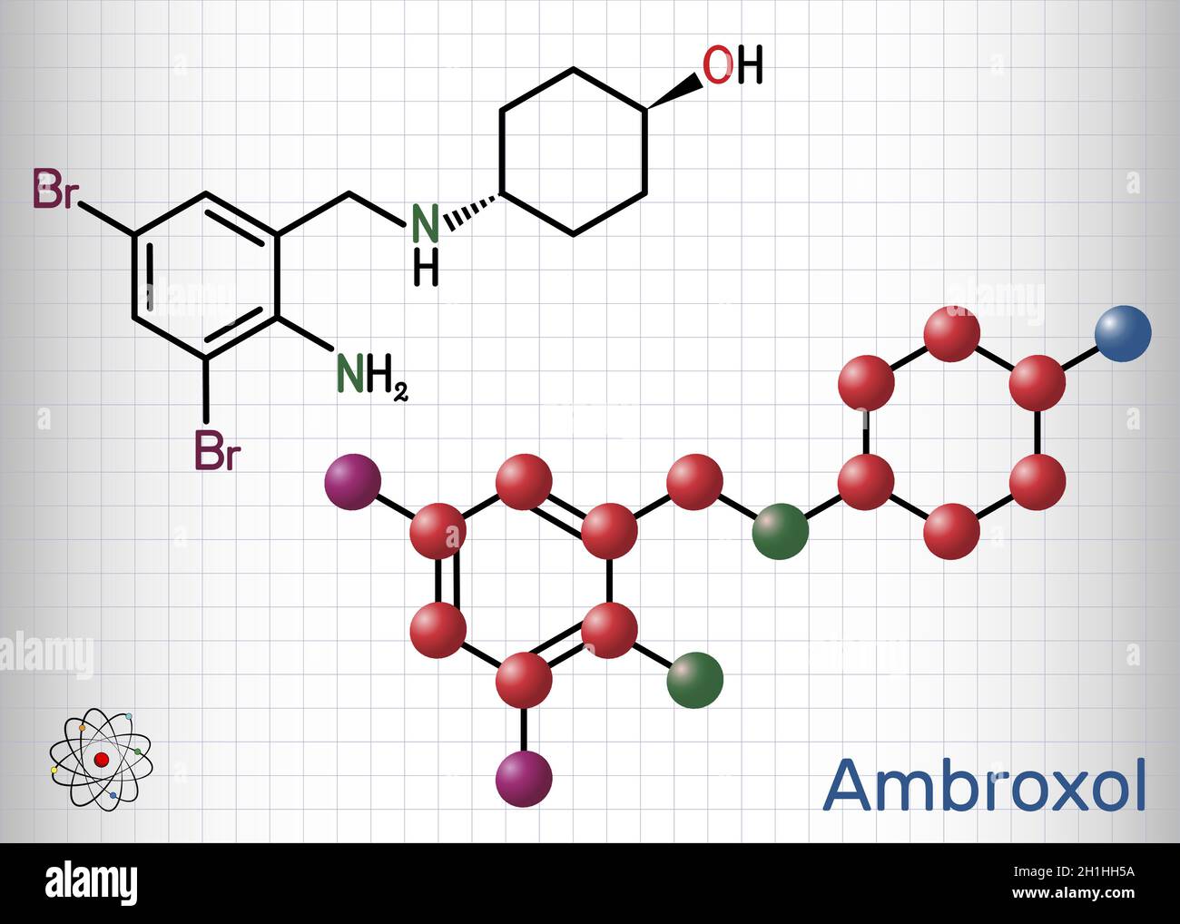 Ambroxol mucoactive drug molecule. It is aromatic amine, secretolytic ...