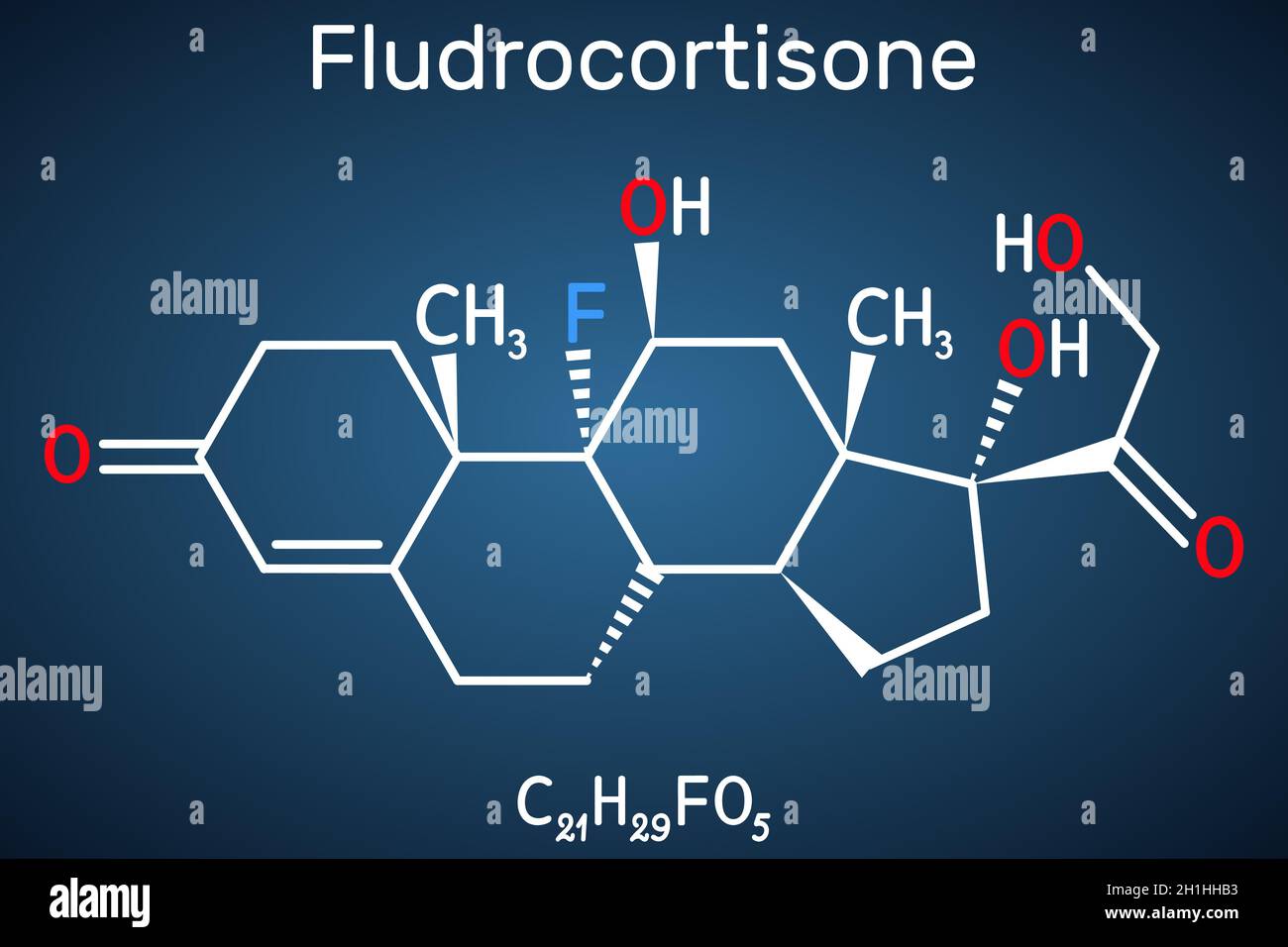 Fludrocortison, fluorocortisone molecule. It is synthetic ...