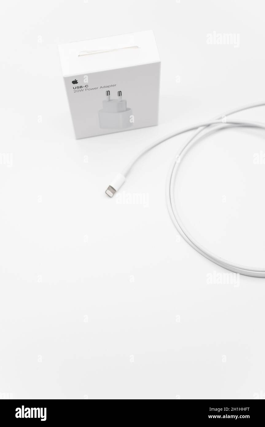 COMO, ITALY - Oct 16, 2021: Cable and High power USB C power adapter by ...