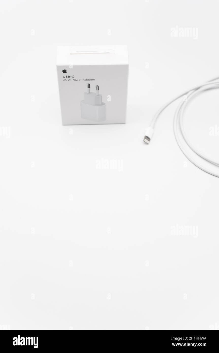 COMO, ITALY - Oct 16, 2021: Cable and High power USB C power adapter by ...