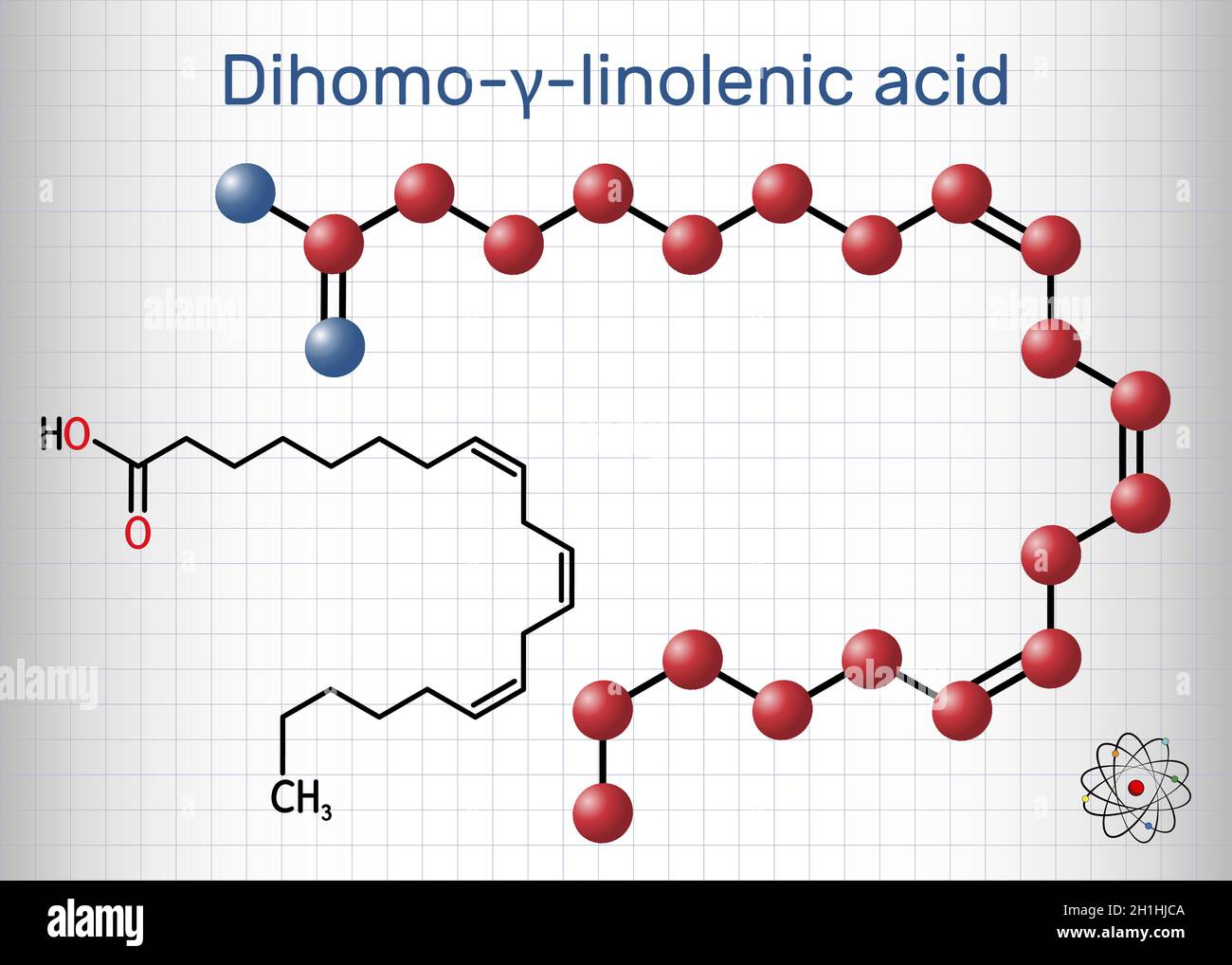 Dihomo-γ-linolenic acid (DGLA) molecule. It is Omega 6, polyunsaturated ...