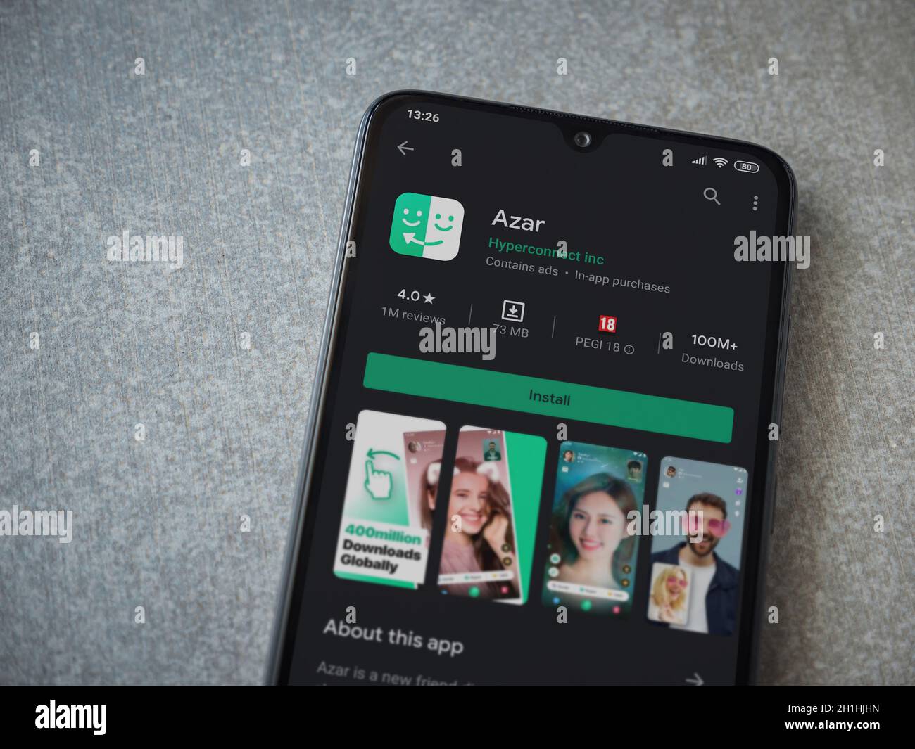 Lod, Israel - July 8, 2020: Azar app play store page on the display of ...