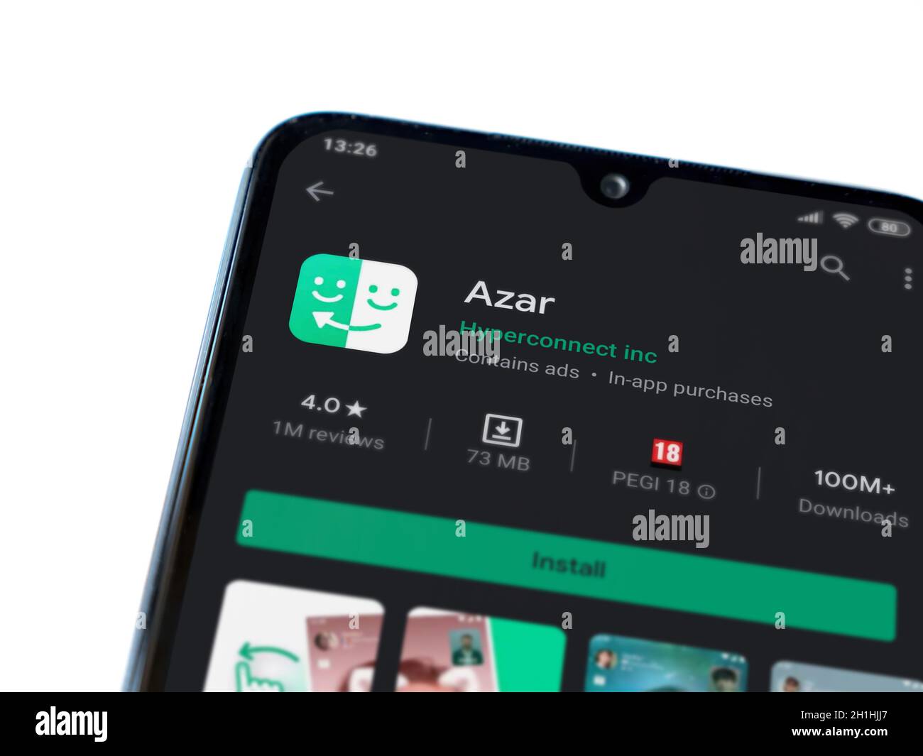 Lod, Israel - July 8, 2020: Azar app play store page on the display of ...
