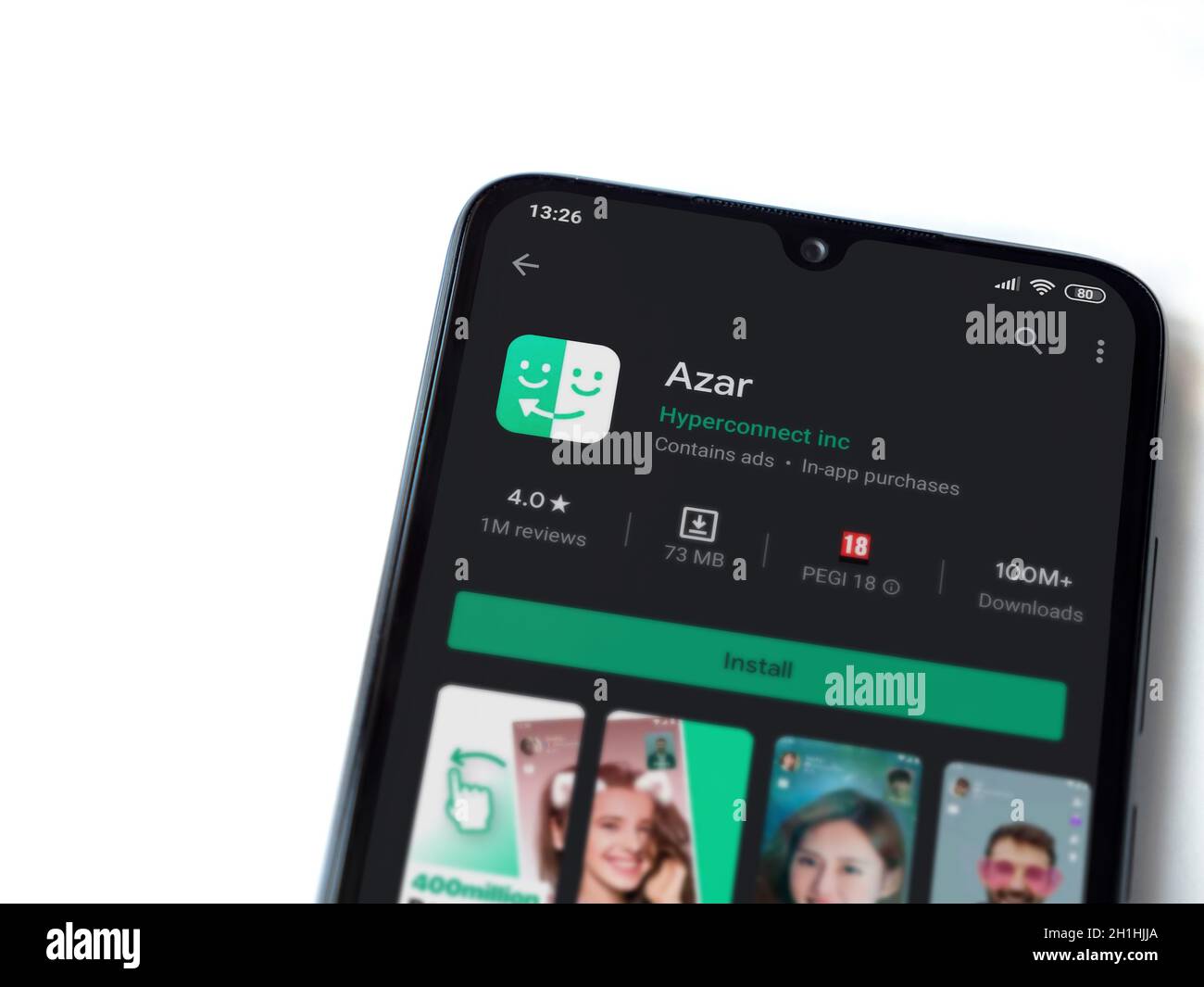 Lod, Israel - July 8, 2020: Azar app play store page on the display of ...